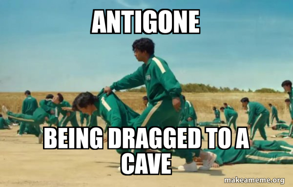 Antigone being dragged to a cave - Squid Game Ali Holding Seong Meme ...