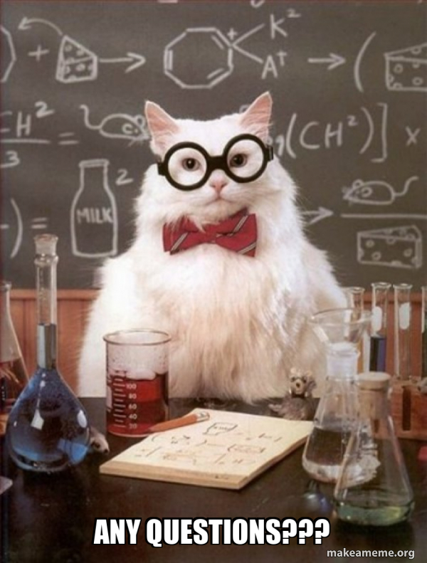 Any questions??? - Chemistry Cat Meme Generator