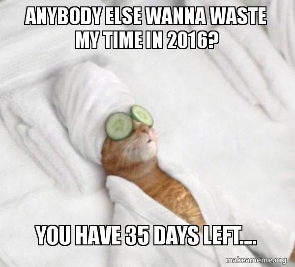 Anybody else wanna waste my time in 2016? You have 35 days left ...