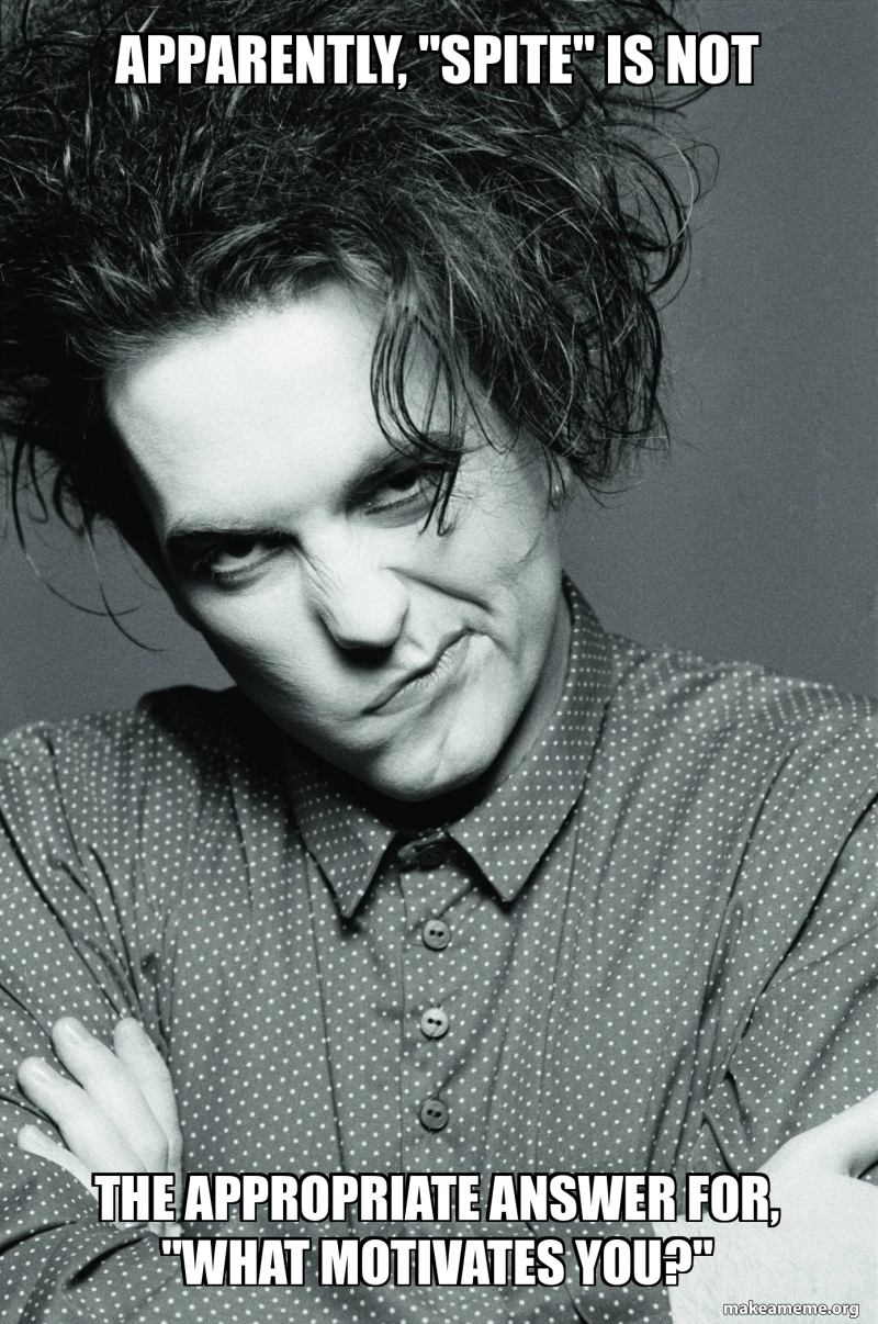 apparently, "spite" is not the appropriate answer for, "What motivates ...