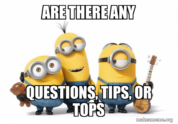 are there any questions, tips, or tops - Minions Meme Generator