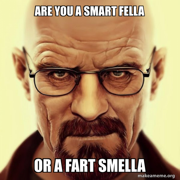 are you a smart fella or a fart smella - Walter White Breaking Bad Meme ...