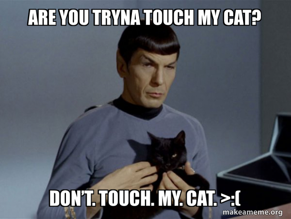 Are you tryna touch my cat? Don’t. Touch. My. Cat. >:( - Spock and Cat ...