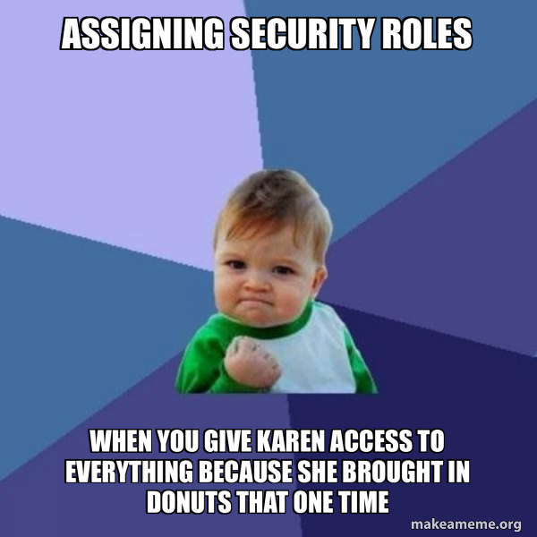 Assigning security roles When you give Karen access to everything ...