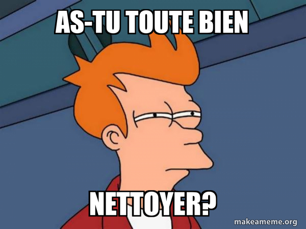 As-tu toute bien nettoyer? - Futurama Fry Meme Generator