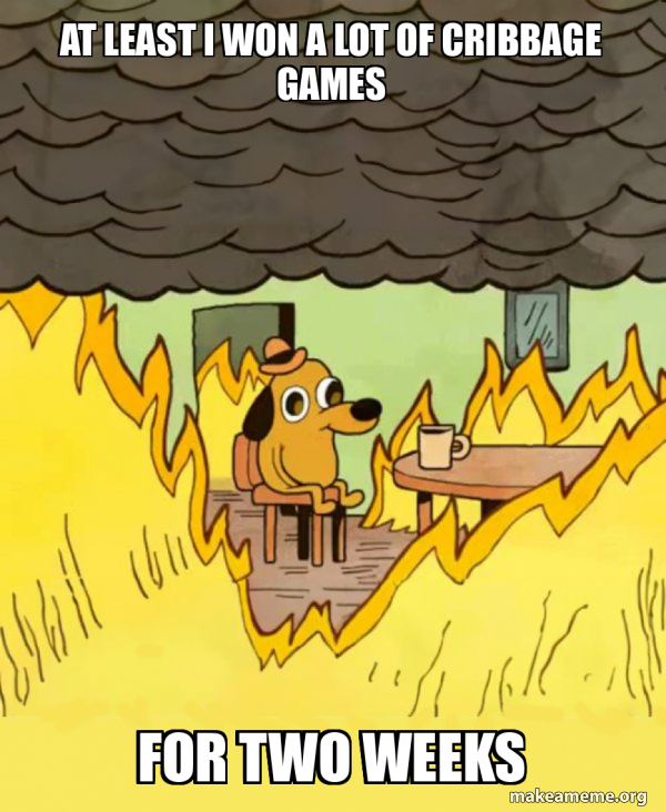 At least I won a lot of cribbage games for two weeks - This Is Fine ...