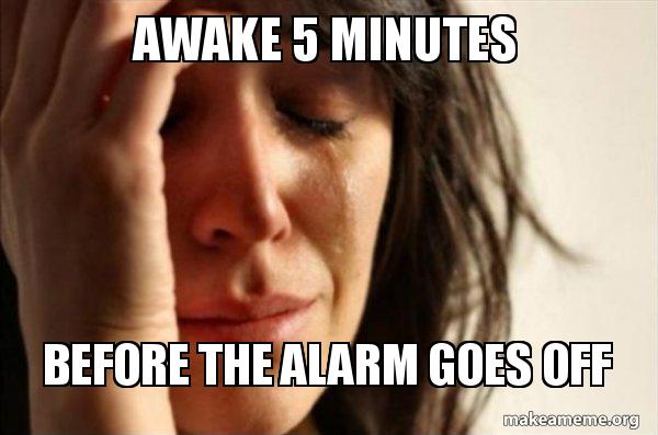 Awake 5 minutes Before the Alarm goes off - First World Problems Meme ...