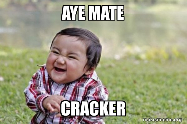 Aye mate Cracker - Evil, scheming toddler Meme Generator