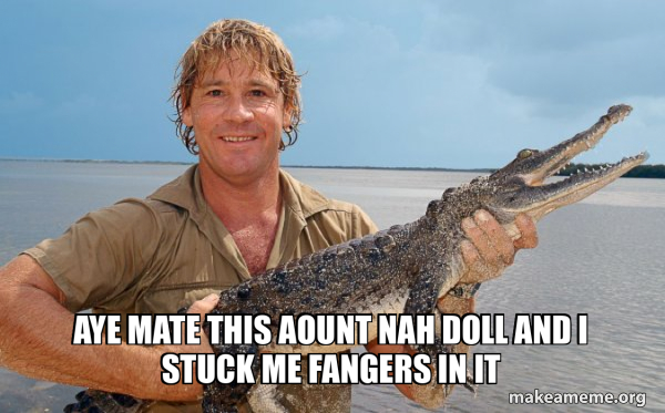 aye mate this aount nah doll and i stuck me fangers in it - Steve irwin ...