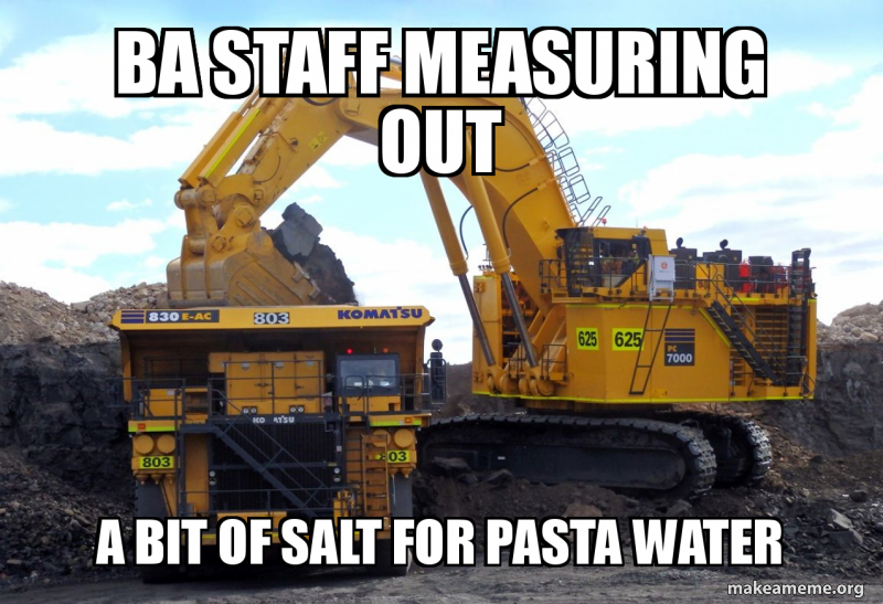 ba staff measuring out a bit of salt for pasta water Meme Generator