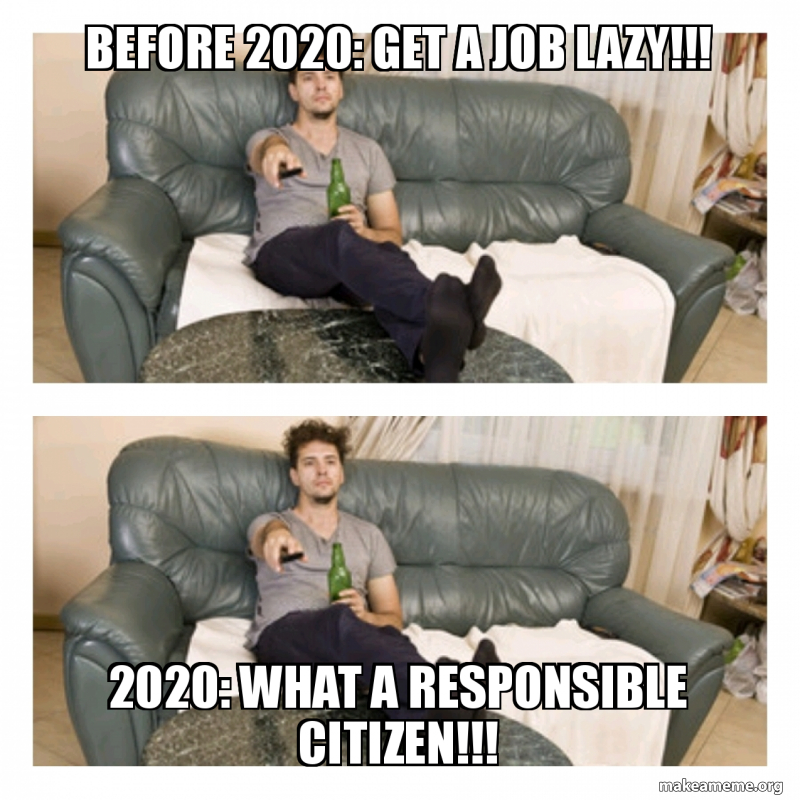 Before 2020: get a job lazy!!! 2020: What a responsible citizen!!! Meme ...