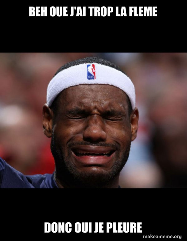 beh oue j'ai trop la fleme donc oui je pleure - Lebron Crying Meme ...