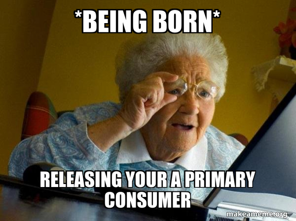 *being born* Releasing your a primary consumer - Internet Grandma Meme ...