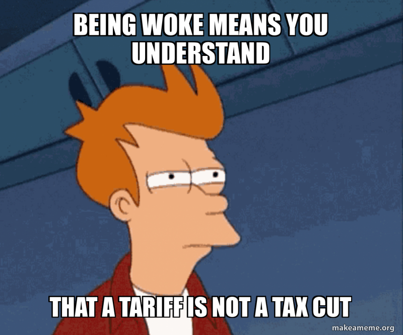 Being woke means you understand that a tariff is NOT a tax cut Meme ...
