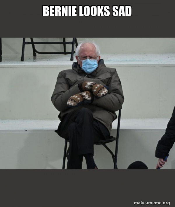 Bernie looks sad - Bernie Sanders at the Inauguration Meme Generator