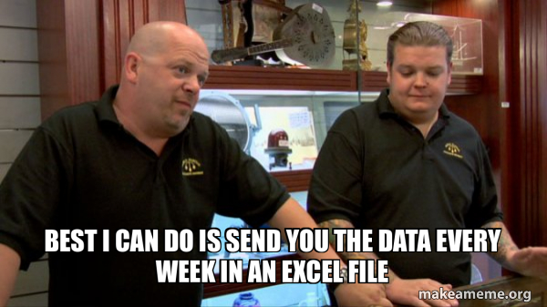 Best I can do is send you the data every week in an excel file - Pawn ...