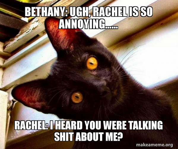 Bethany: Ugh, Rachel is SO annoying...... Rachel: I heard you were ...