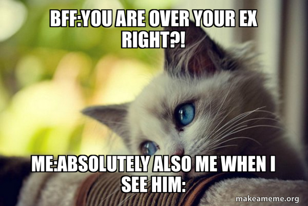 Bff:You are over your ex right?! Me:Absolutely Also me when I see him ...