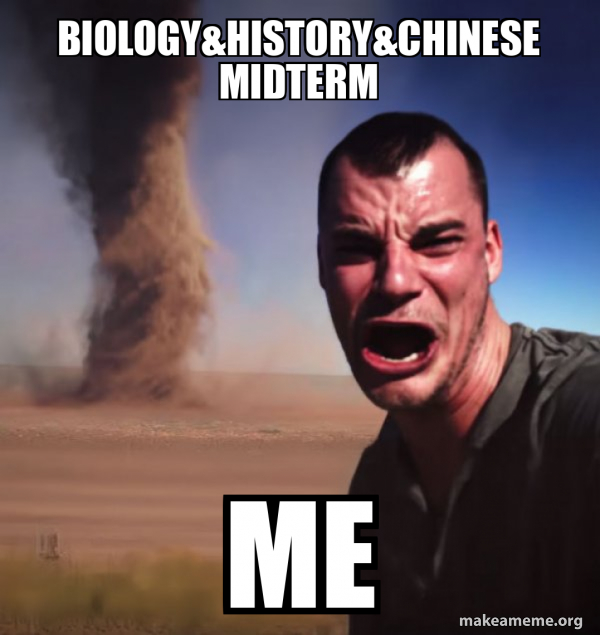 Biology&History&Chinese midterm Me - Tornado Guy Meme Generator