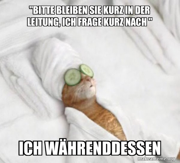 "Bitte bleiben SIe kurz in der Leitung, ich frage kurz nach " ich ...