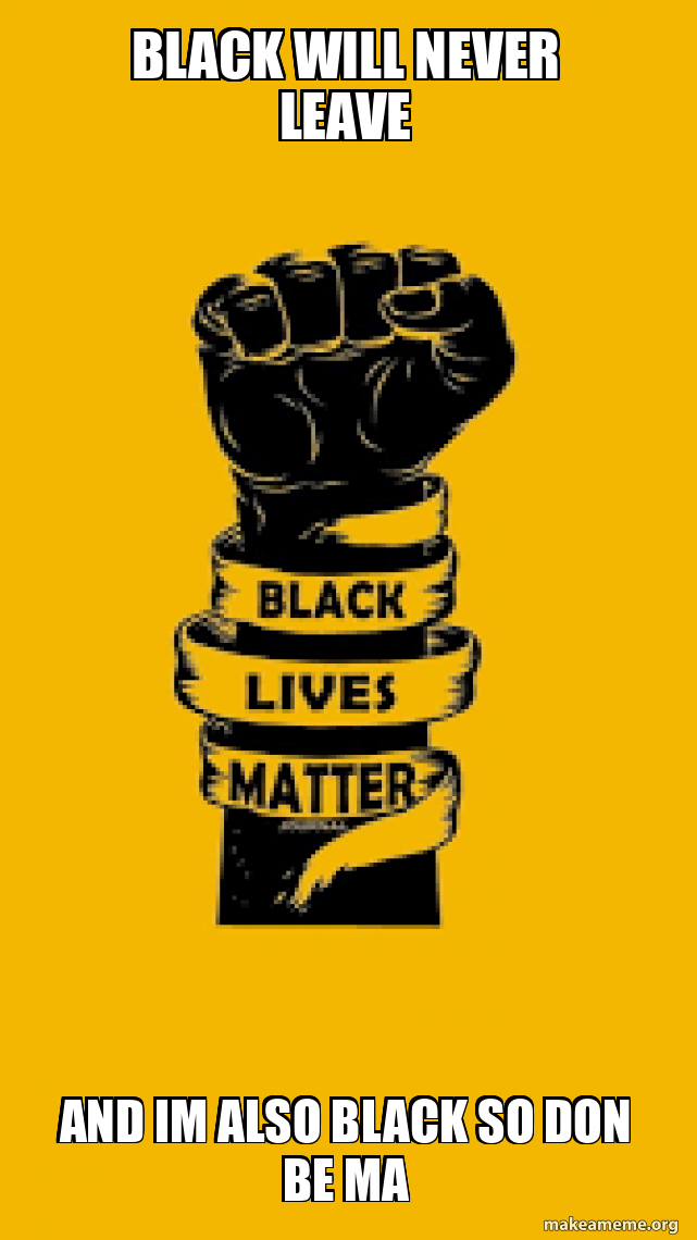 Black will never leave And im alSo black so don Be ma Meme Generator