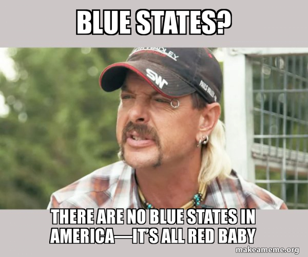 Blue states? There are no blue states in Americaâ€”itâ€™s all red baby ...