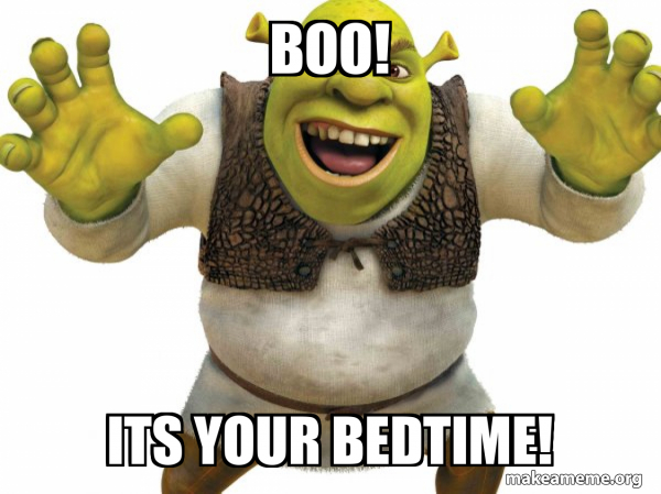 boo! its your bedtime! - Shrek Meme Generator