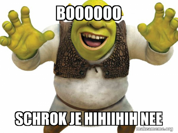 boooooo schrok je hihiihih nee - Shrek Meme Generator