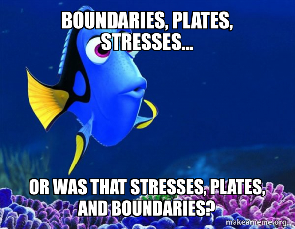 boundaries, plates, stresses... or was that stresses, plates, and ...
