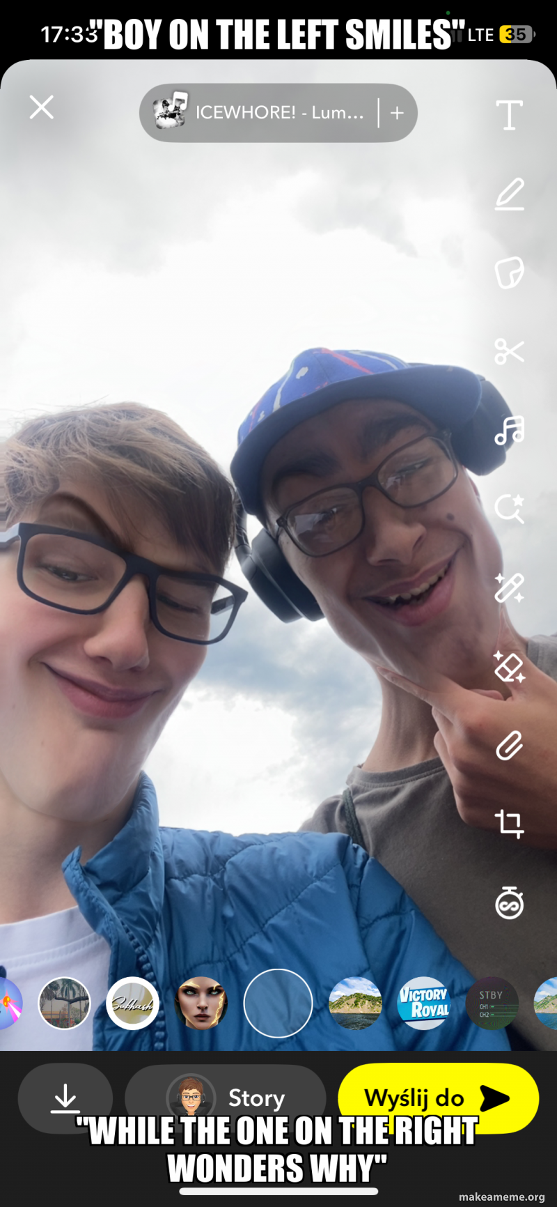 "Boy on the left smiles" "While the one on the right wonders why" Meme ...