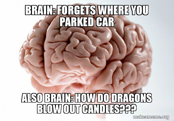 Brain: forgets where you parked car Also brain: how do dragons blow out ...