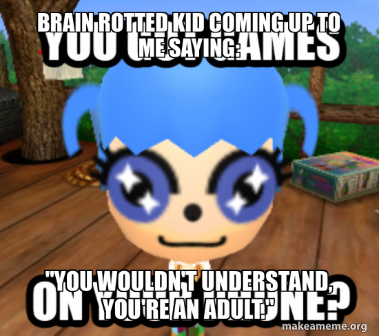 Brain rotted kid coming up to me saying: "You wouldn't understand, you ...