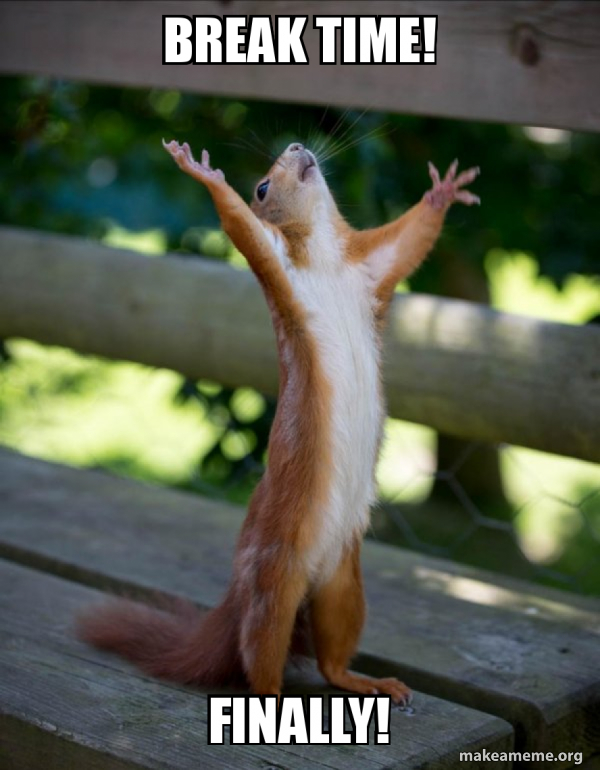 BREAK TIME! FINALLY! - Happy Squirrel Meme Generator