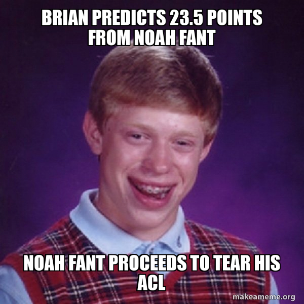 Brian predicts 23.5 points from Noah Fant Noah Fant proceeds to tear ...