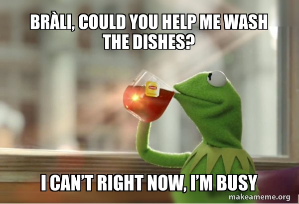 Bràli, could you help me wash the dishes? I can’t right now, I’m busy ...
