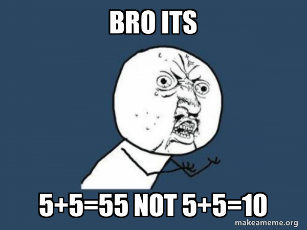 BRO ITS 5+5=55 NOT 5+5=10 - Y U No Meme Generator
