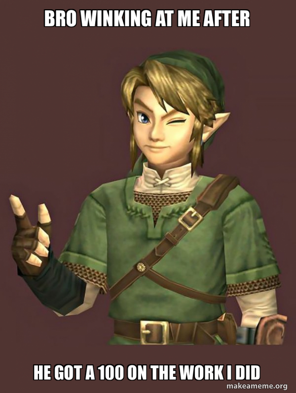 bro winking at me after he got a 100 on the work i did - Zelda Meme ...