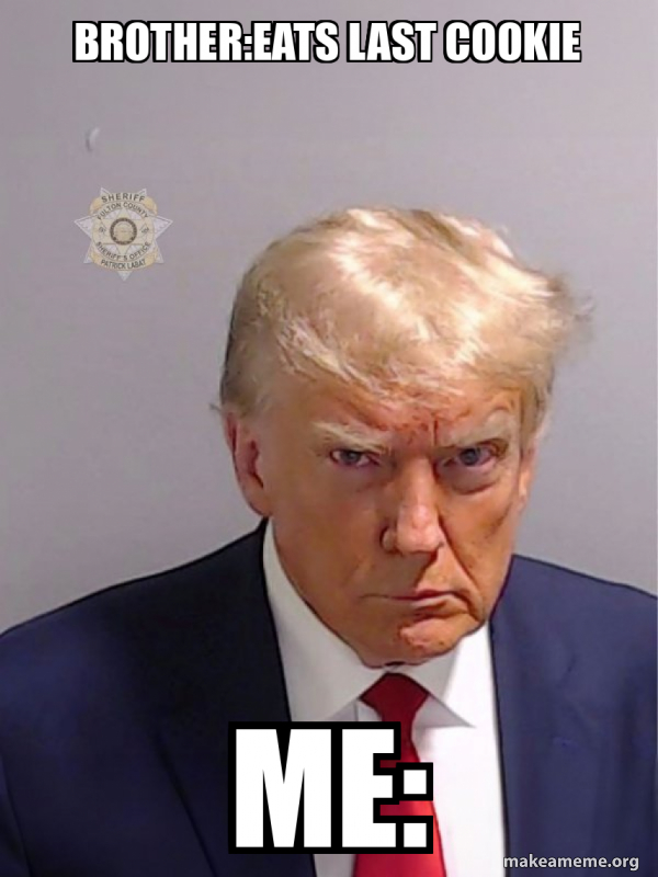 Brother:eats last cookie Me: - Donald Trump Mugshot Meme Generator