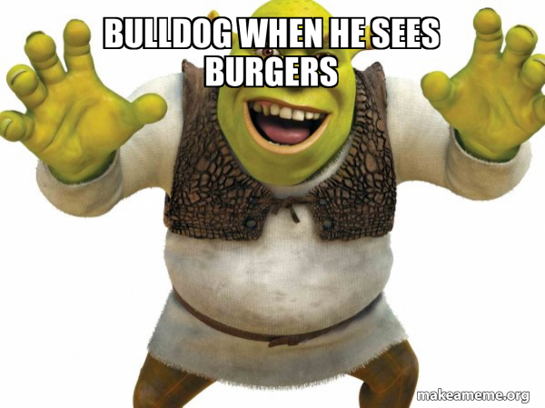 bulldog when he sees burgers - Shrek Meme Generator