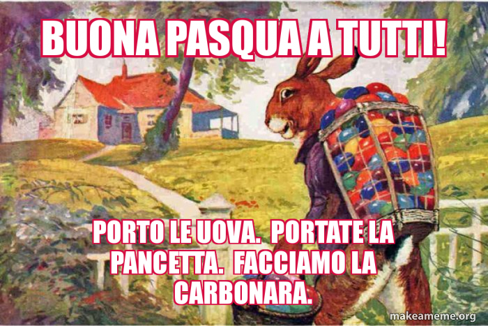 Buona Pasqua a tutti! Porto le uova. Portate la pancetta. Facciamo la ...