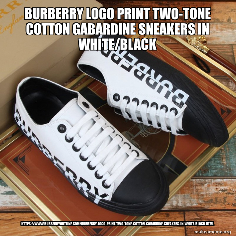 Burberry Logo Print Two-tone Cotton Gabardine Sneakers In White/Black ...