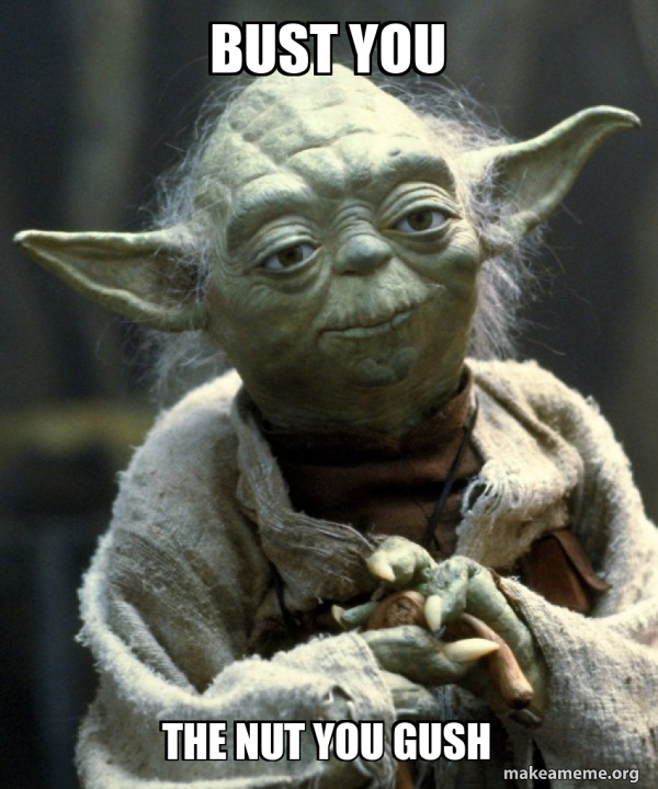 bust you the nut you gush - Yoda Meme Generator
