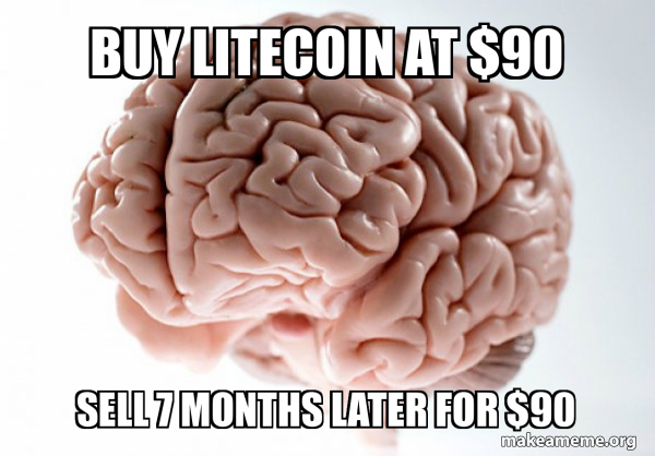 buy litecoin at $90 sell 7 months later for $90 - Scumbag Brain Meme ...