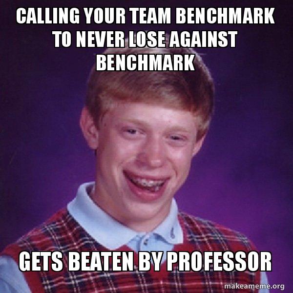 Calling your team benchmark to never lose against benchmark Gets beaten ...