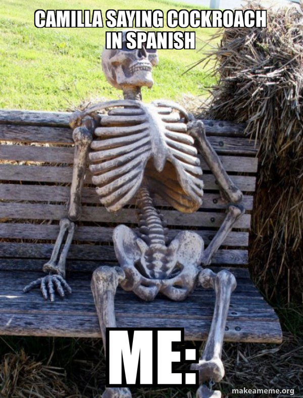 Camilla saying Cockroach in Spanish Me: - Waiting Skeleton Meme Generator
