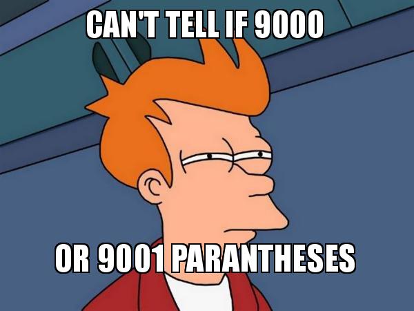 Can't tell if 9000 or 9001 parantheses - Futurama Fry Meme Generator