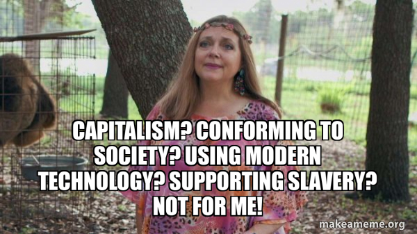 Capitalism? Conforming to society? Using modern technology? Supporting ...