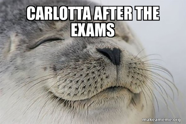 Carlotta after the exams - Satisfied Seal Meme Generator