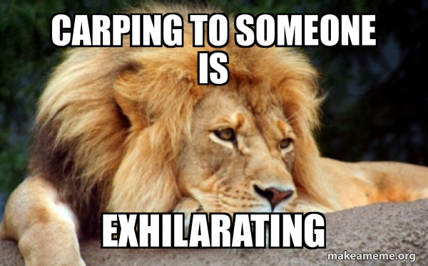 carping to someone is exhilarating - Confession Lion Meme Generator