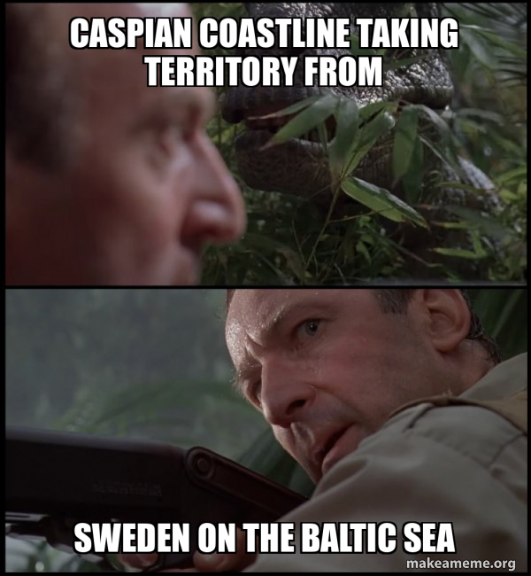 Caspian coastline taking territory from Sweden on the Baltic Sea ...